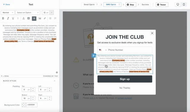 How to use popup forms to collect SMS consent | Klaviyo Help Center