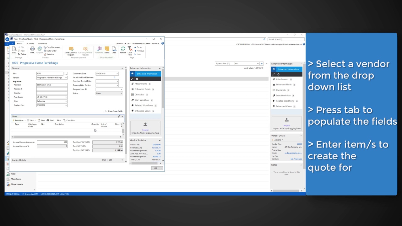 Dynamics NAV - How to Create a Purchase Quote